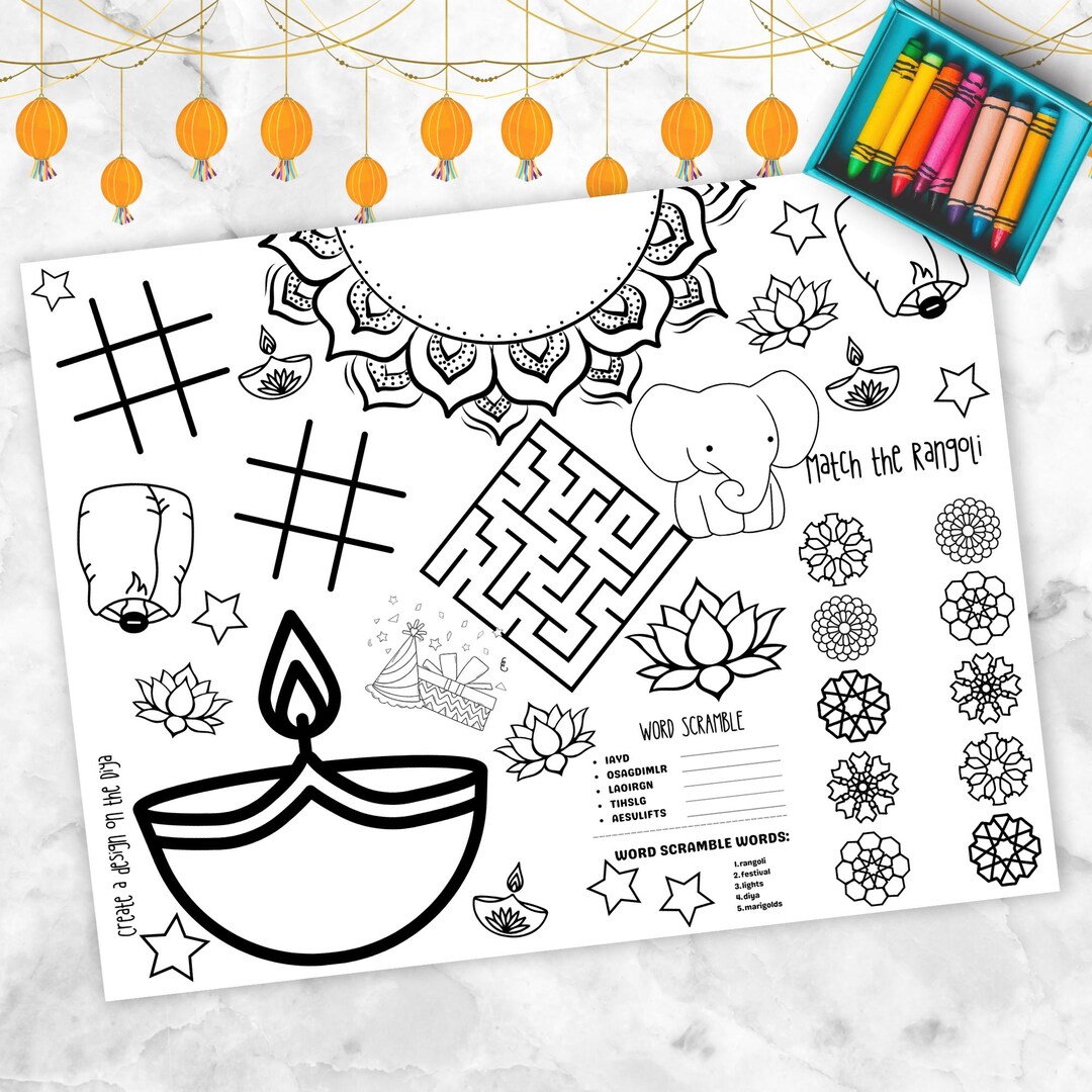 Personalized Diwali Activity Placemat, Customize Coloring Placemat for ...