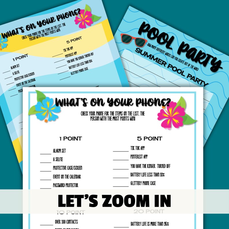 Pool Party Themed Printable Games | Printable Summertime Party Bundle ...