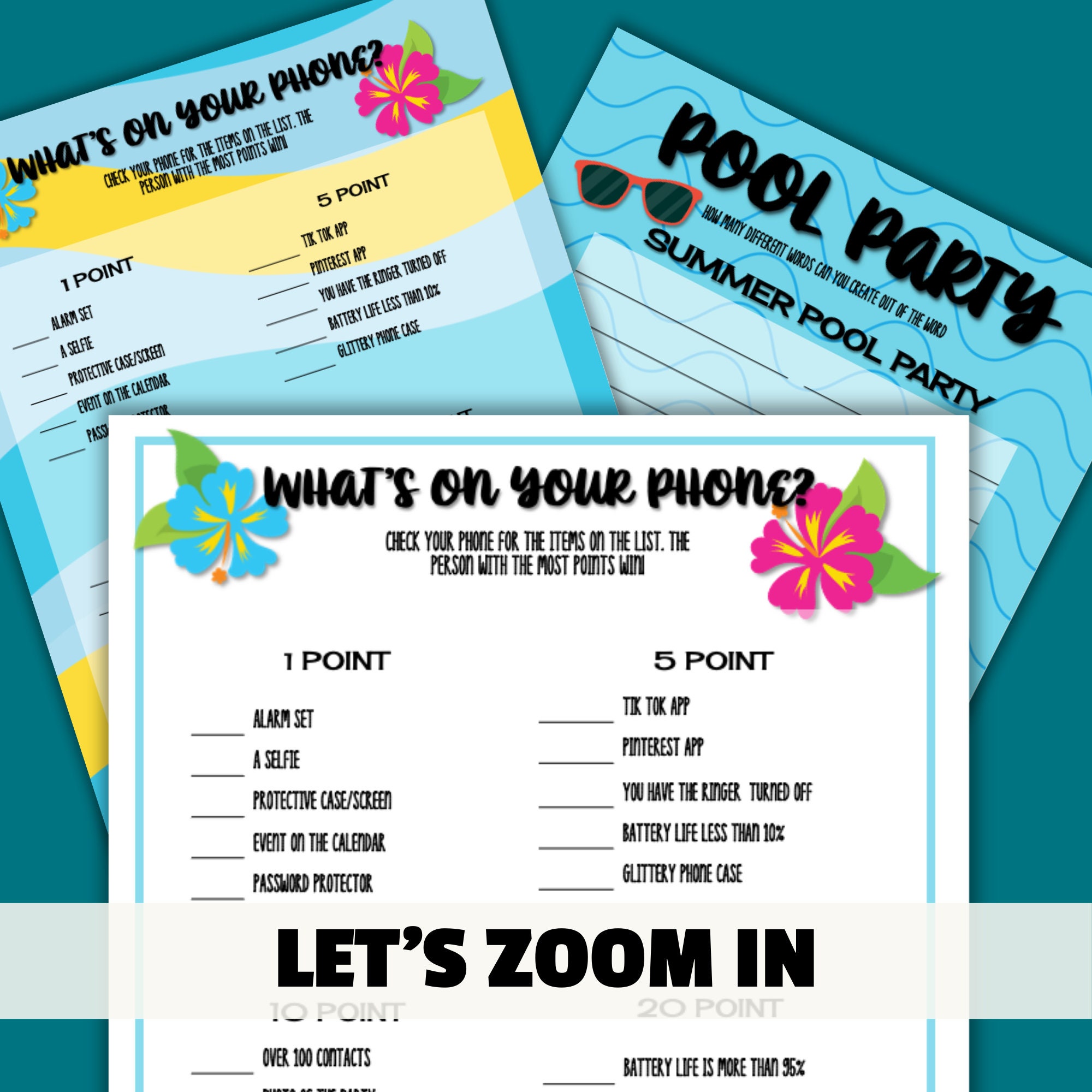 Pool Party Themed Printable Games | Printable Summertime Party Bundle ...