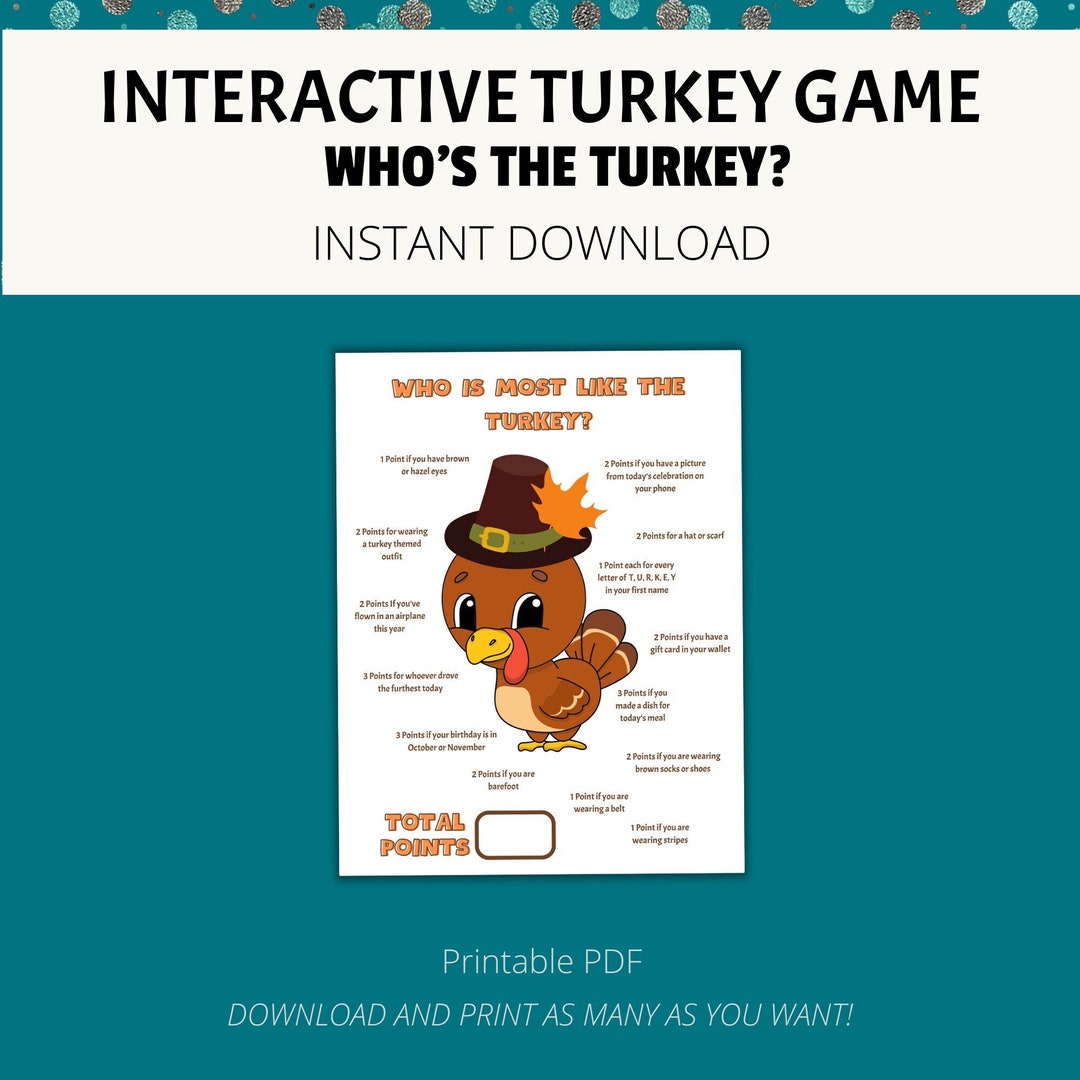 Most Like the Turkey Printable Thanksgiving Game for Family Gathering ...