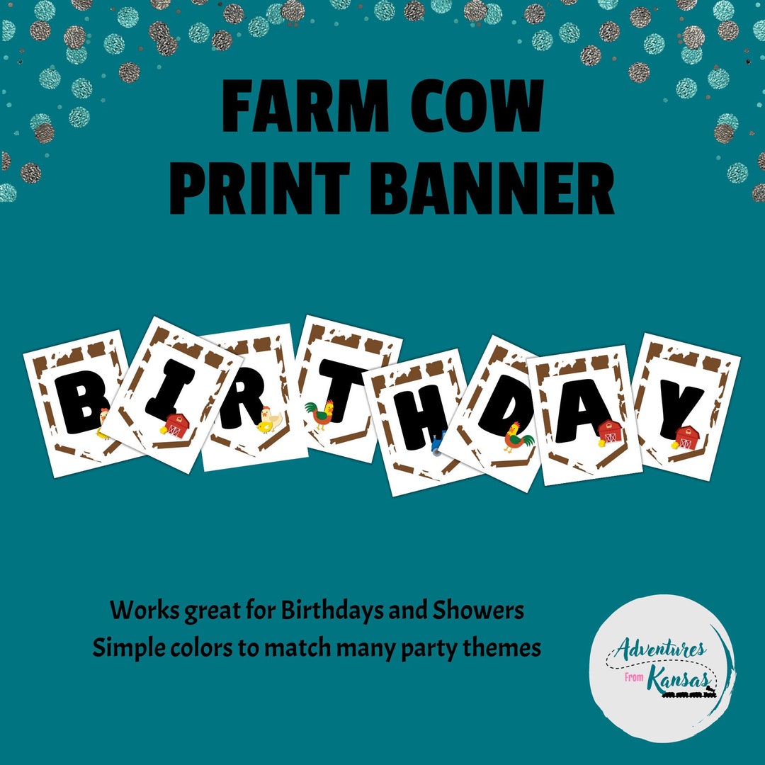 Cow Print With Farm Animals Flag Banner Alphabet A Z Birthday & Shower ...
