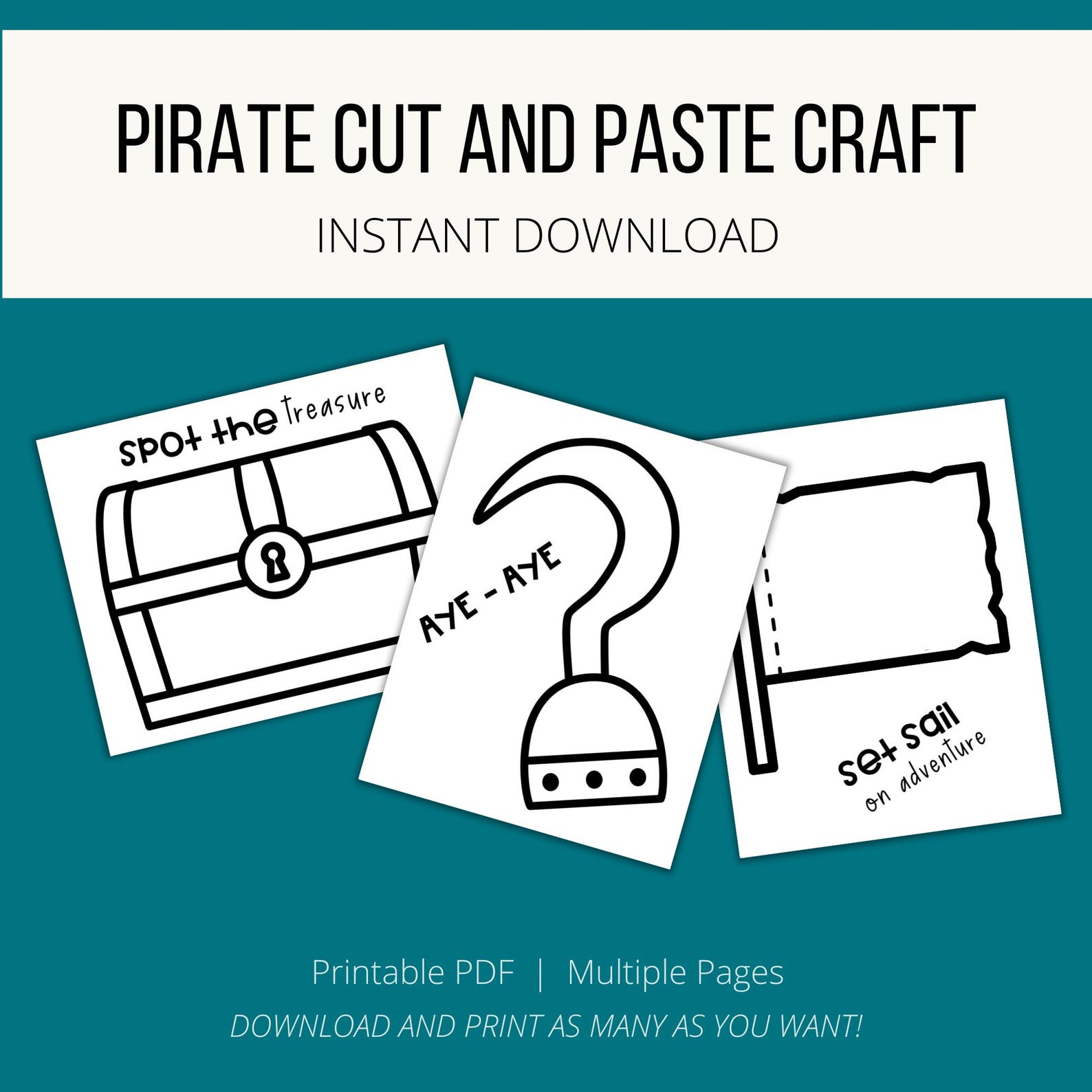 Pirate Unit Art Tear and Paste Craft | Printable Pirate Treasure Chest ...