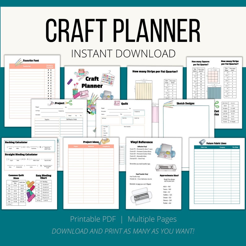 Printable Craft Sewing Planner | Craft Project Planner | Sewing Planner ...