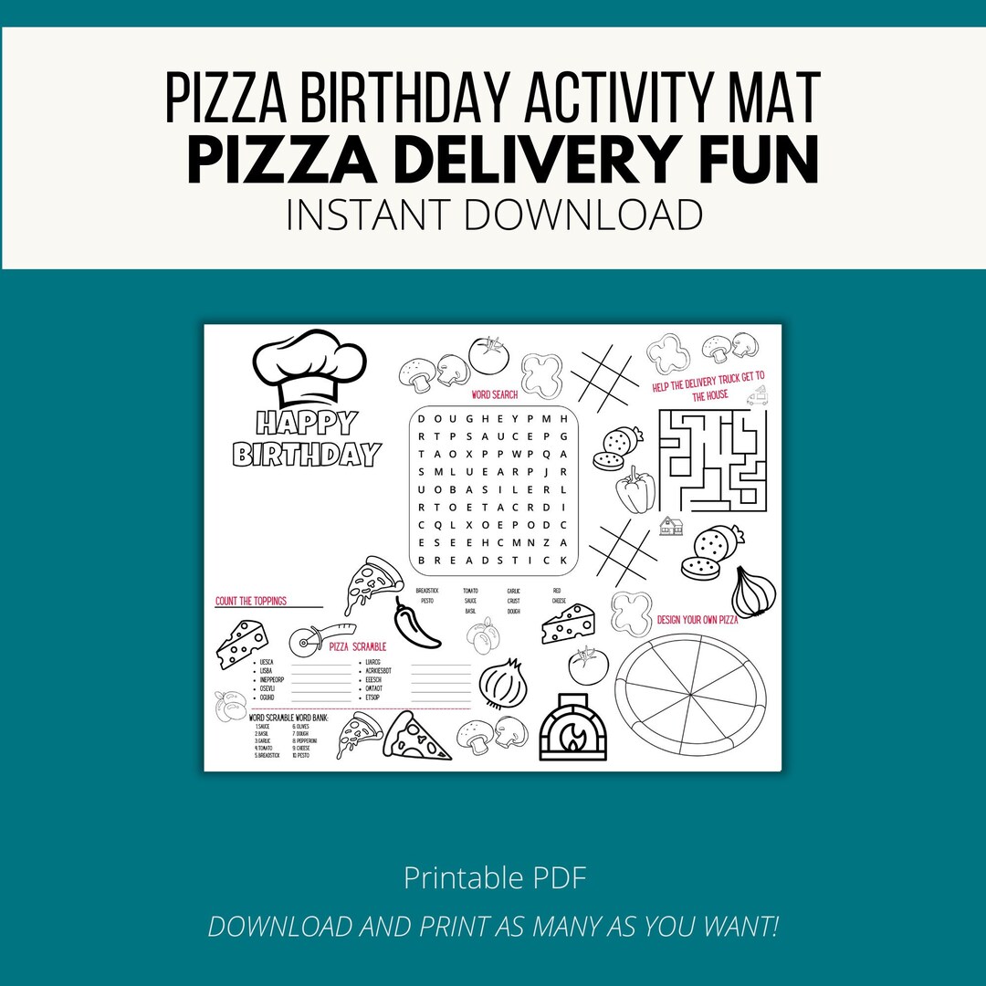 Personalized Pizza Kid Activity Birthday Party Placemat | Customize ...