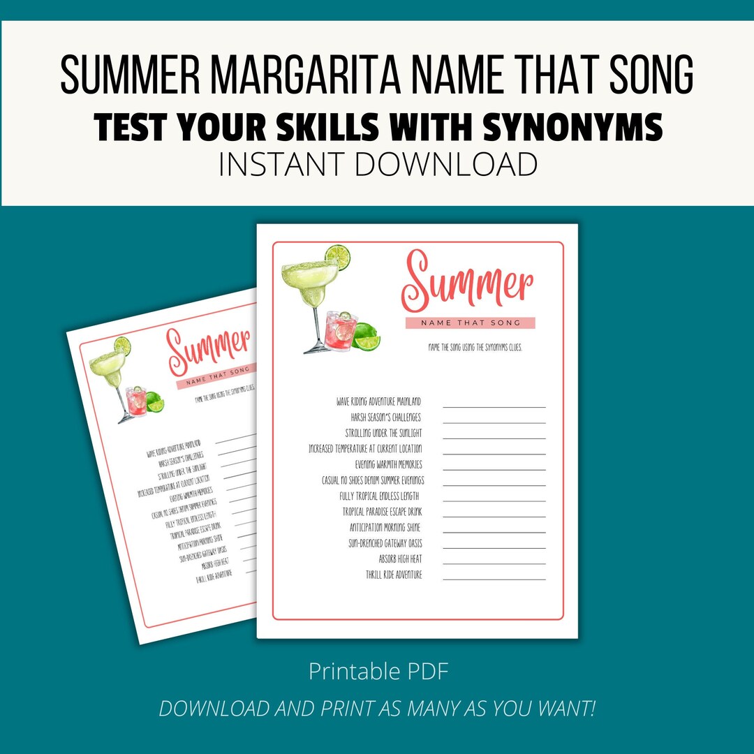 Summer Trivia Song Printable Game | Margarita Finish the Lyrics Name ...