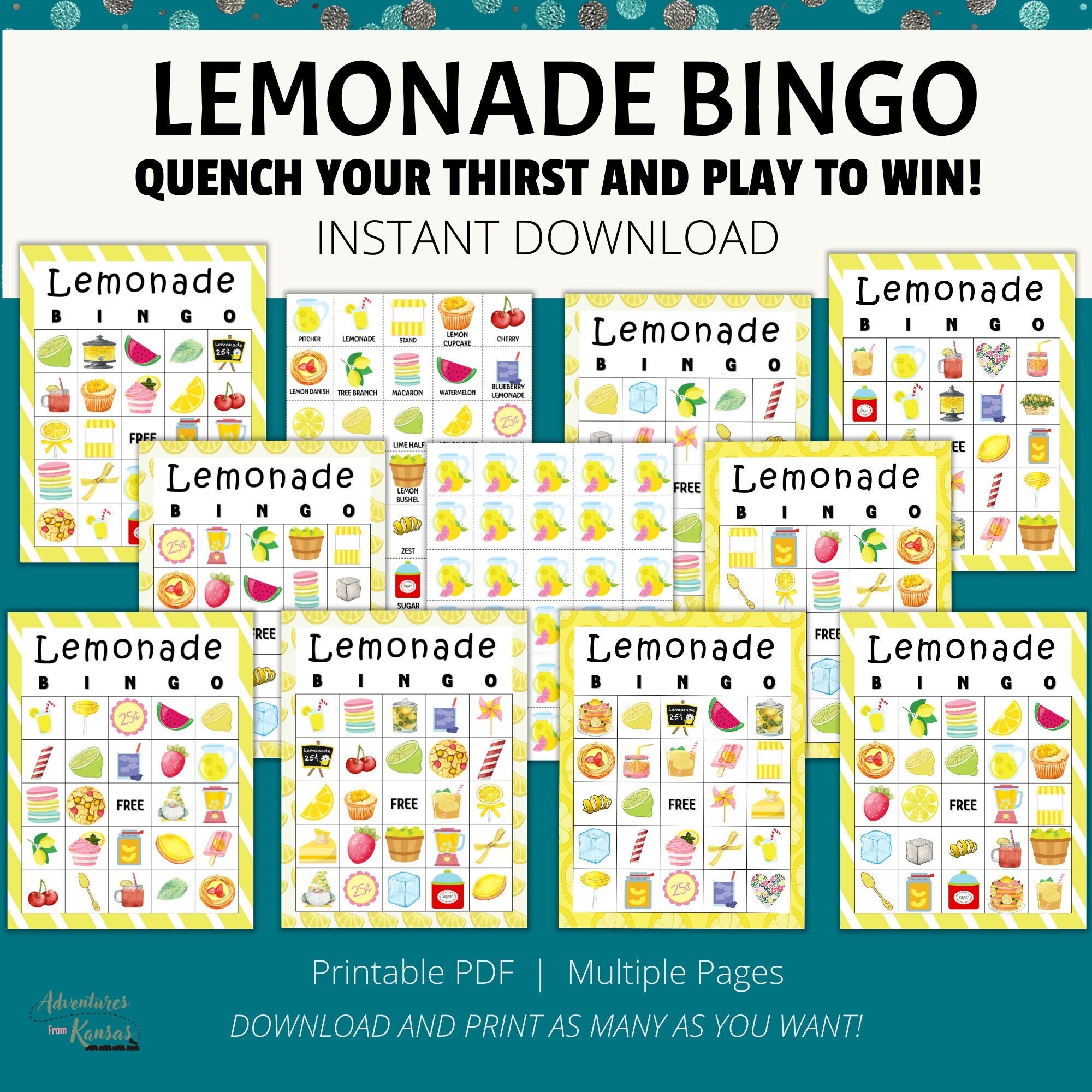 Lemonade Bingo Printable for Birthday Parties, Family Game Night ...
