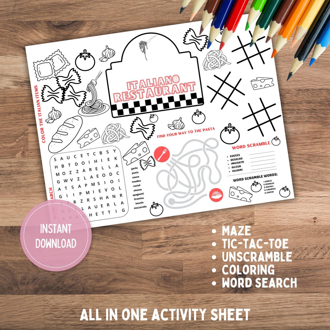 Spaghetti Pasta Night Personalize Activity Italian Unit Placemat ...