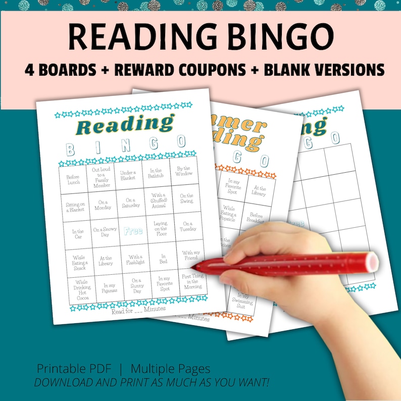 Reading Bingo Game Printable | Summer Reading Challenge Bingo Board | Summer Challenge for Kids ...