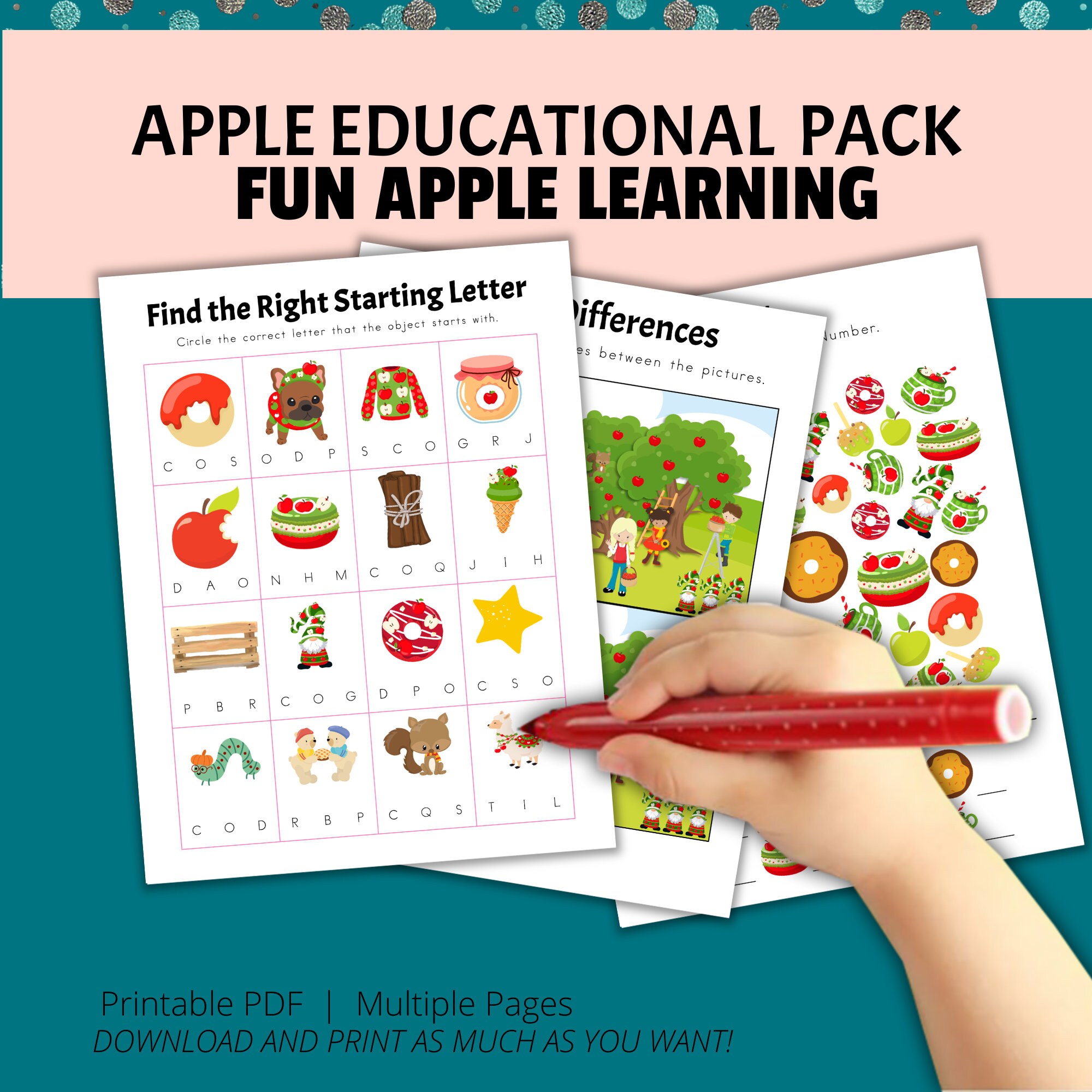Fall Apple Themed Activity Educational Pack for Kids Worksheet - Etsy
