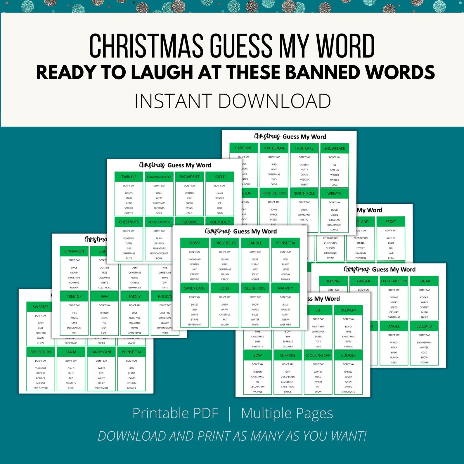 Printable Christmas Guess My Word Group Gathering Party Game for ...
