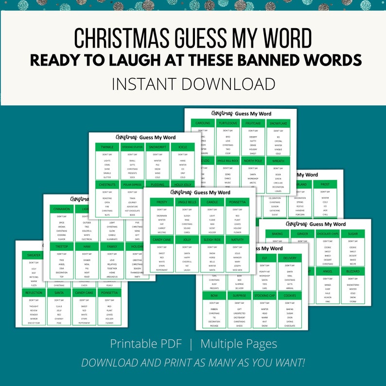 Printable Christmas Guess My Word Group Gathering Party Game for ...