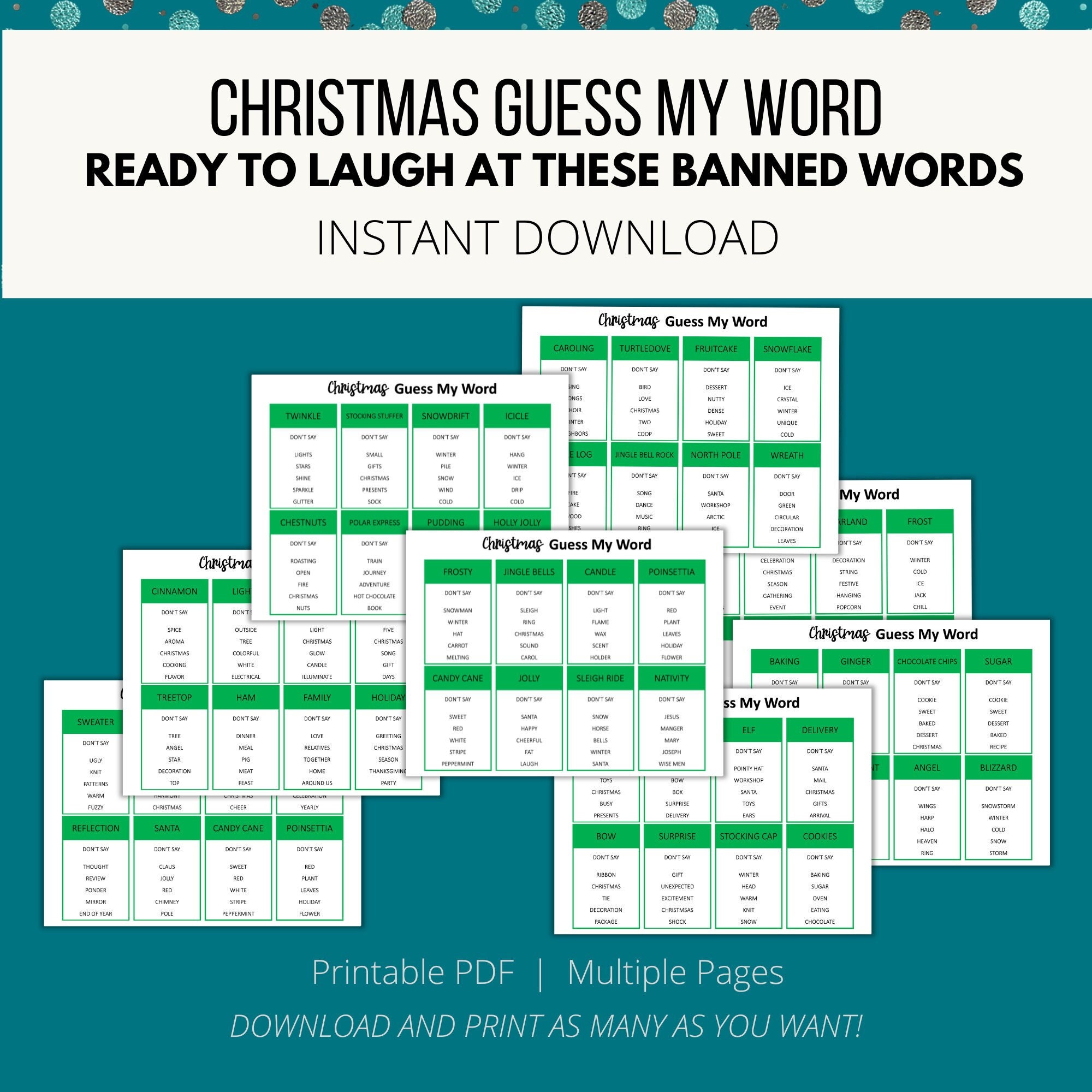 Printable Christmas Guess My Word Group Gathering Party Game for ...