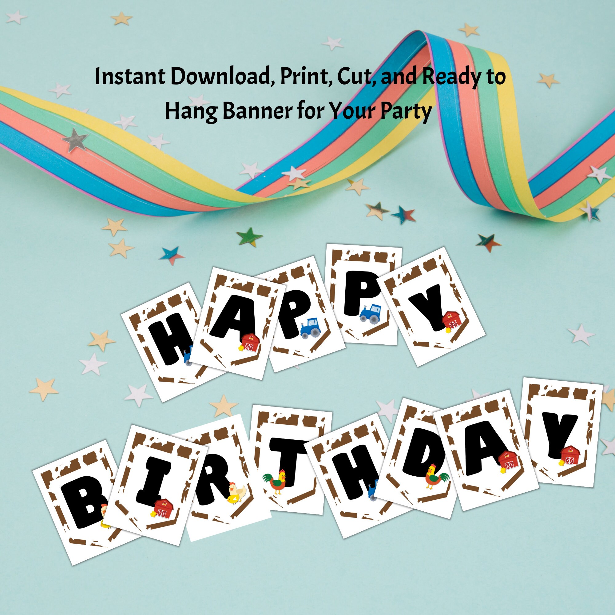 Cow Print With Farm Animals Flag Banner Alphabet A Z Birthday & Shower ...