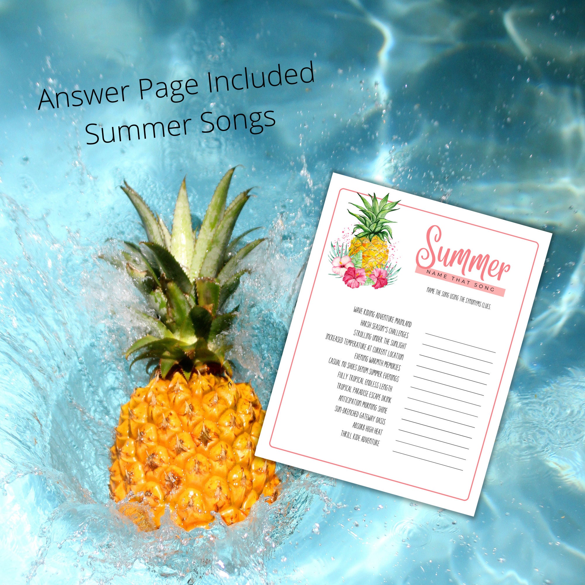 Summer Trivia Song Printable Game | Name That Song Word Play Game With ...