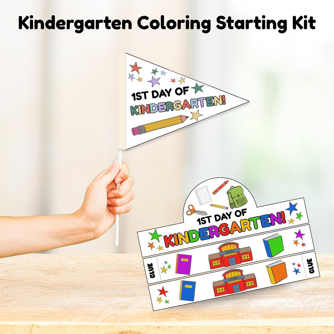 First Day of Kindergarten Coloring Starter Kit, Paper Crown Headband ...