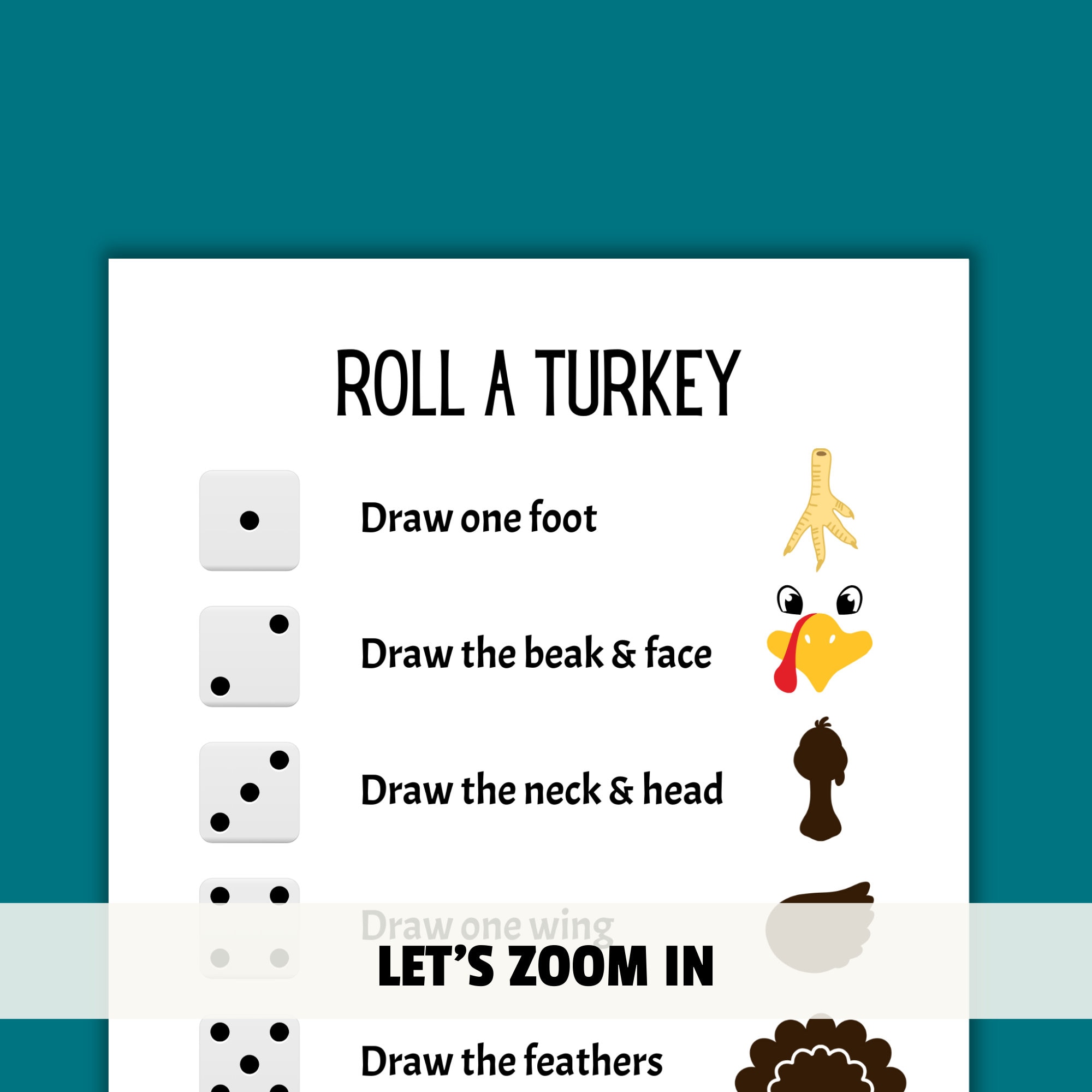 Roll a Turkey Printable Thanksgiving Game for Family Gathering - Etsy