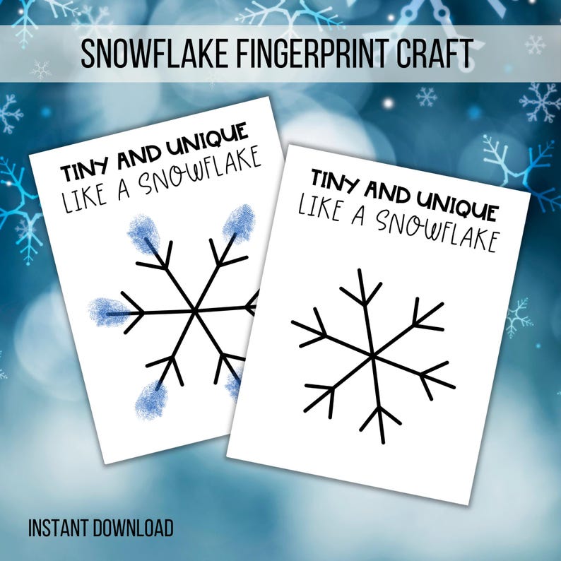 Snowflake Fingerprint Keepsake Craft, Winter Printable Gift Handprint ...