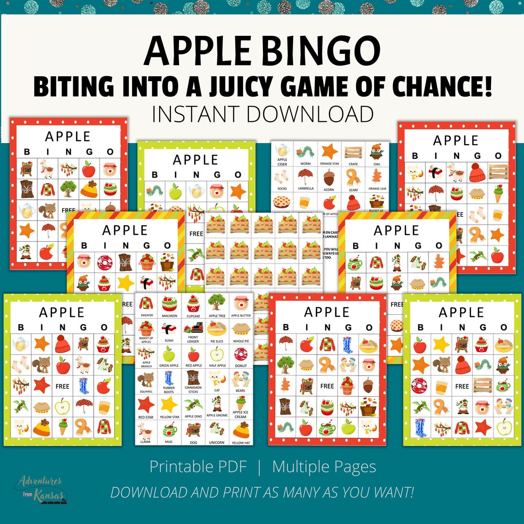 Apple Bingo Printable for Classrooms, Senior Activities, School, Family ...