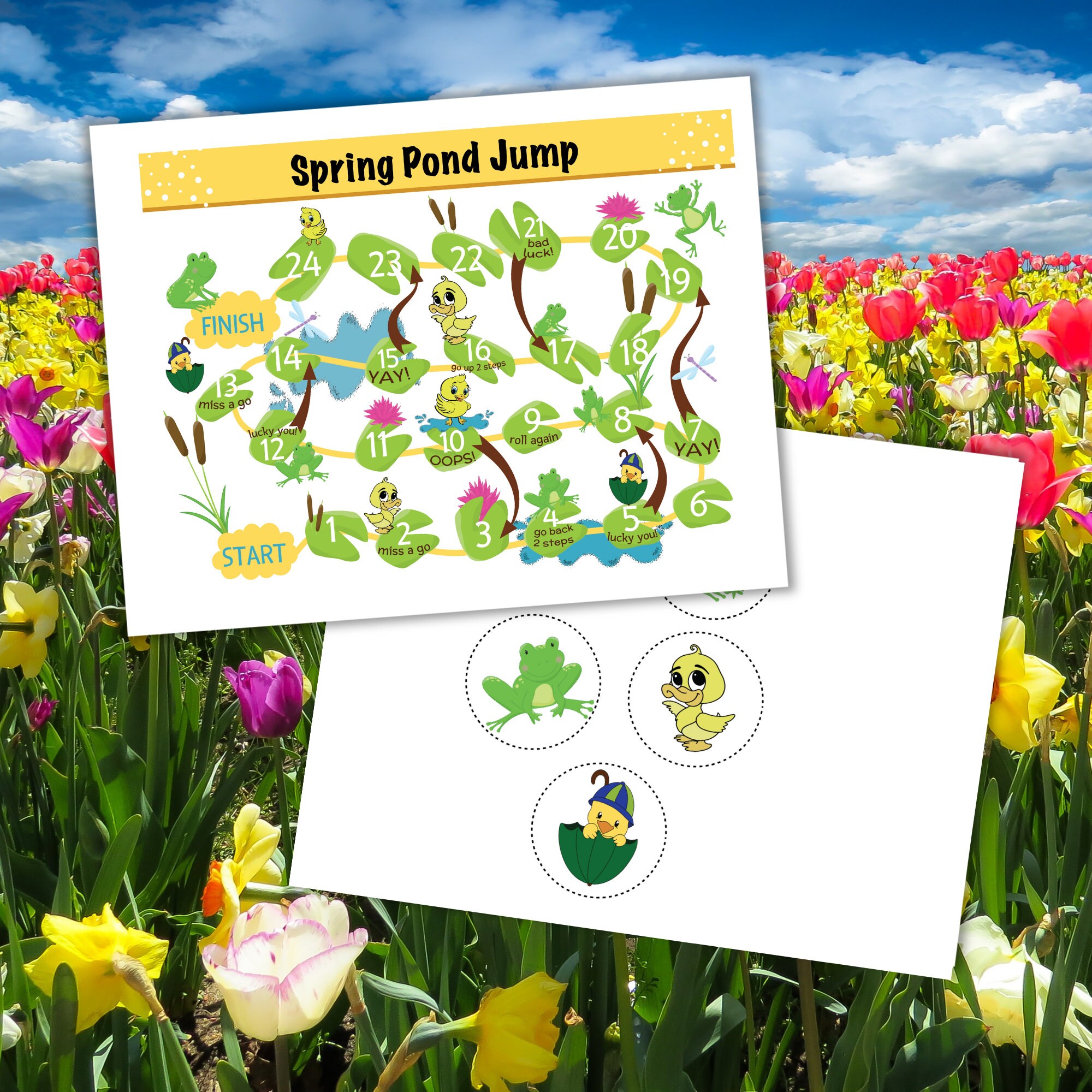 Spring Jump Printable Game | Preschool Board Game | Duck and Frog ...