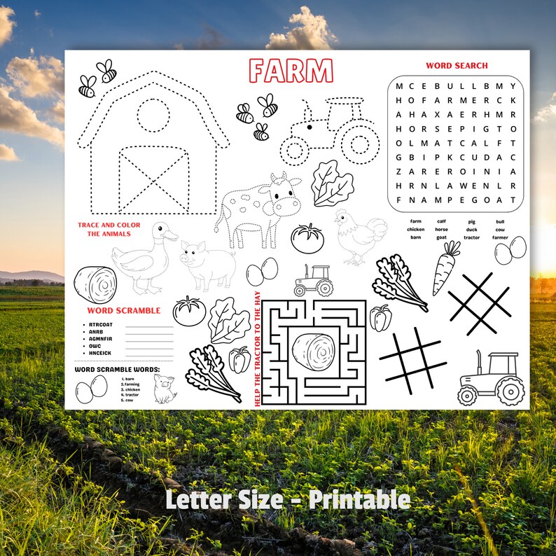 Farm Activity Placemat | Farm Animal Coloring Placemat for Kids ...