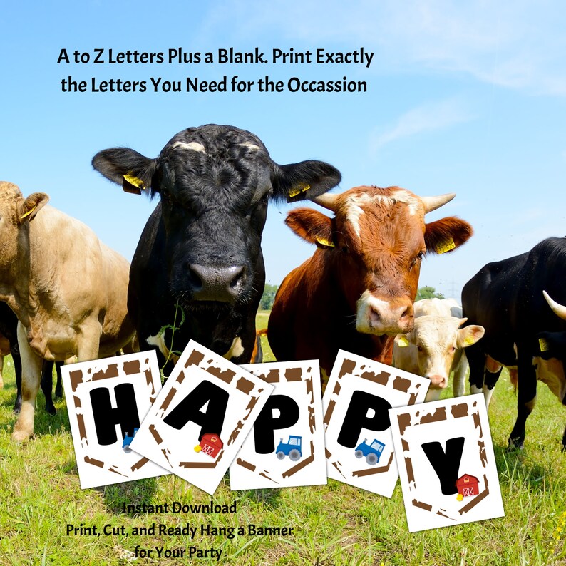 Cow Print With Farm Animals Flag Banner Alphabet A Z - Etsy