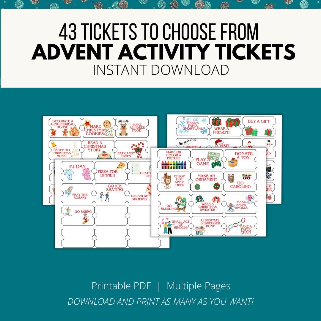 Printable Advent Activity Ticket Cards for Kids and Family, Advent ...