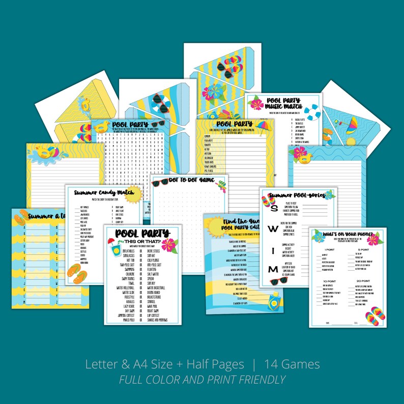 Pool Party Themed Printable Games | Printable Summertime Party Bundle ...