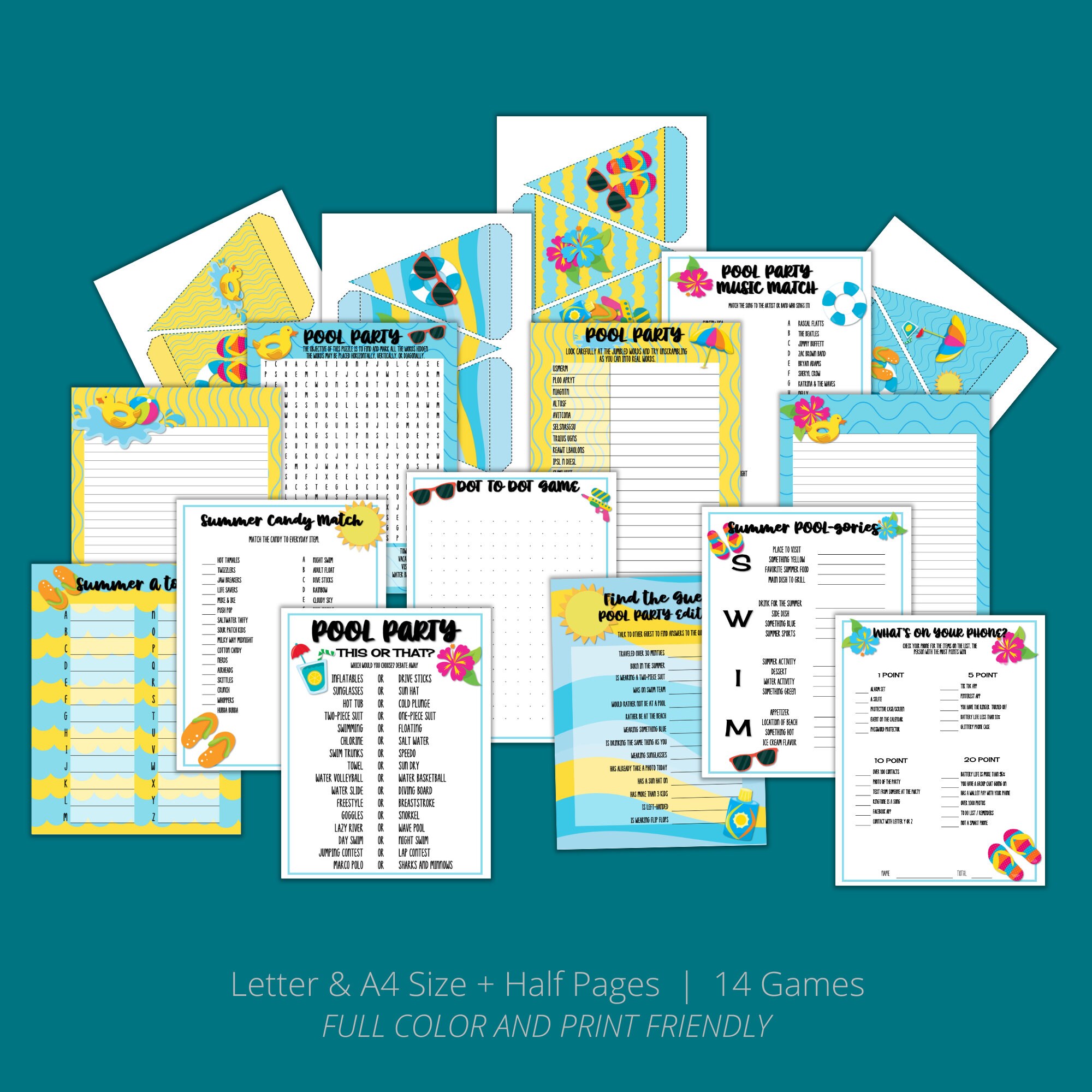 Pool Party Themed Printable Games | Printable Summertime Party Bundle ...