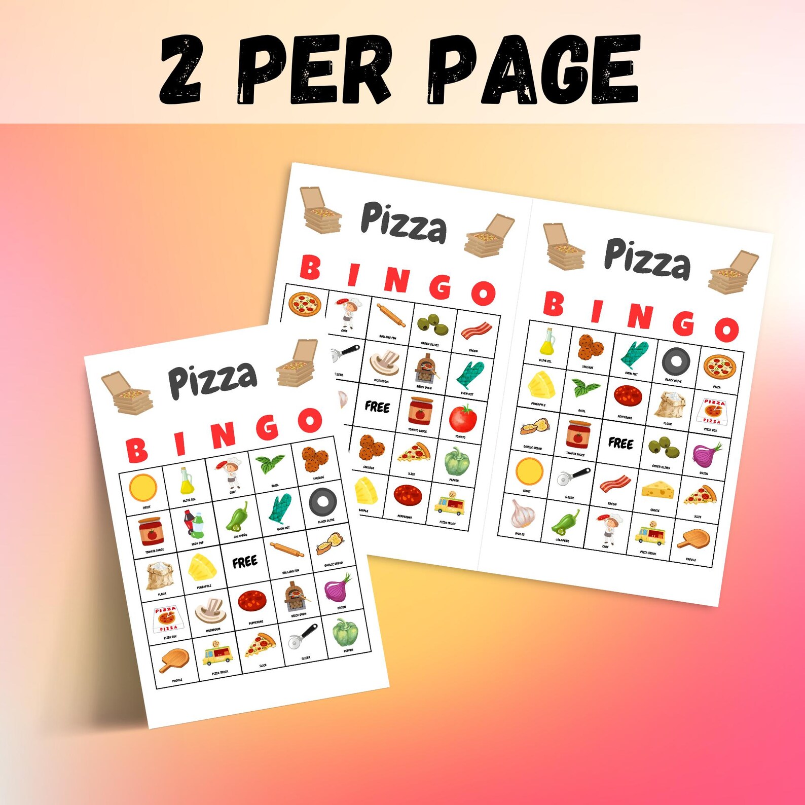 Pizza Bingo Printable for Classrooms, Senior Activities, School, Family ...