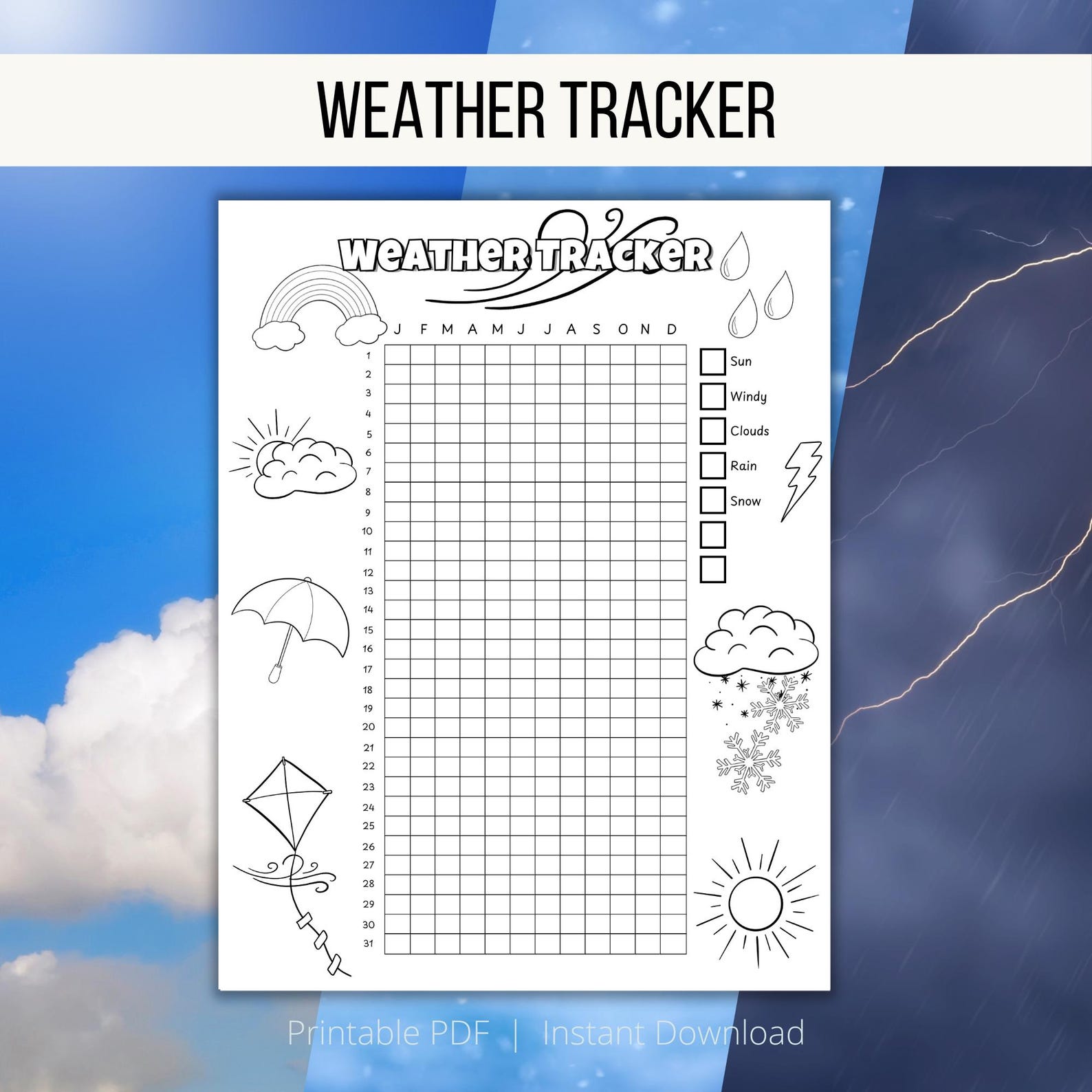 Yearly Weather Tracker Worksheet Coloring Journal Page - Works for ...