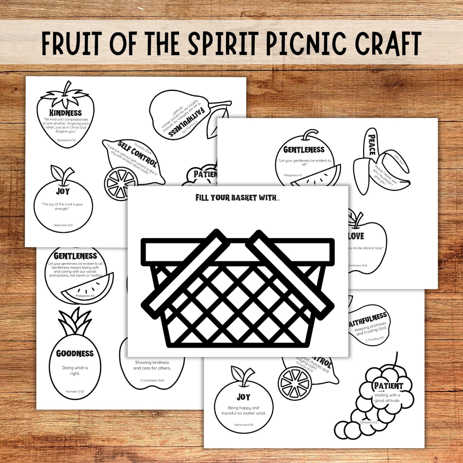 Fruit of the Spirit Picnic Basket Christian Cut & Paste Craft Kit ...