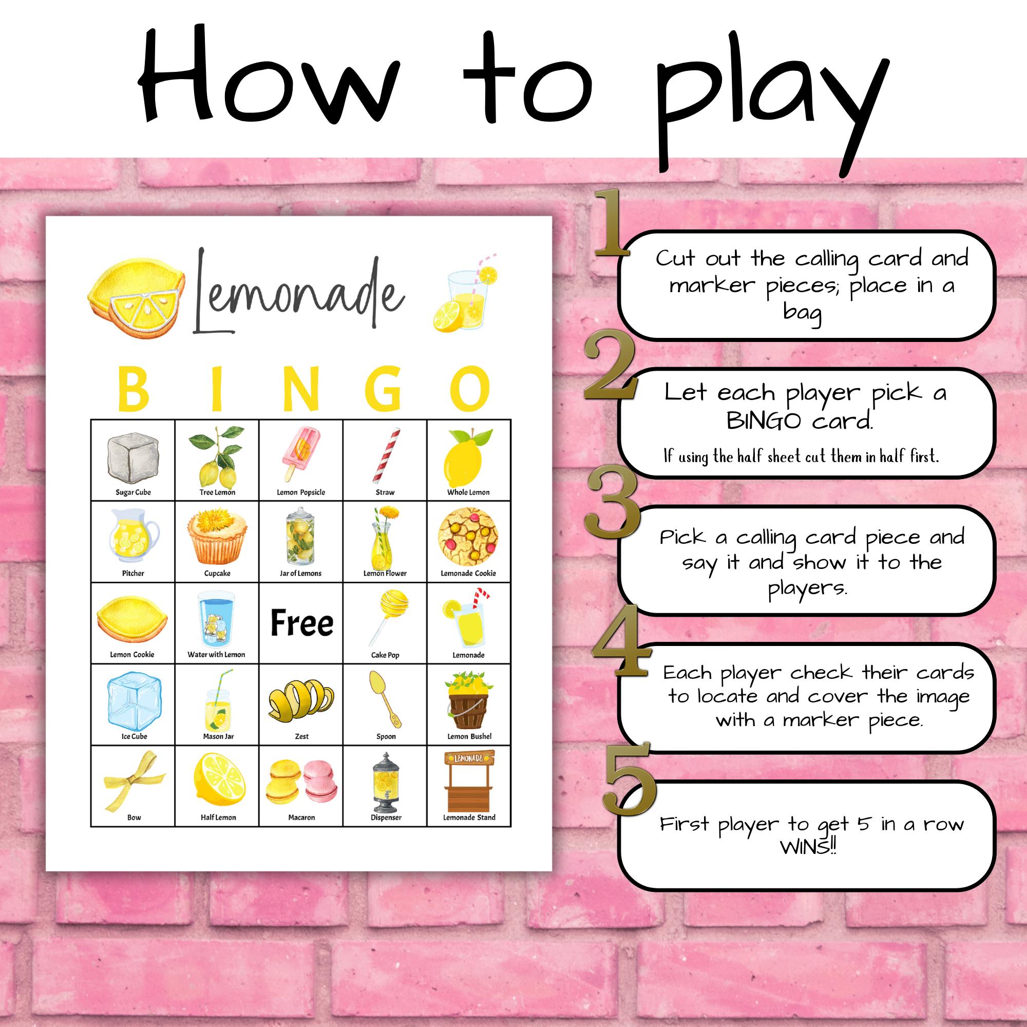 Lemonade Bingo Printable for Birthday Parties, Family Game Night ...