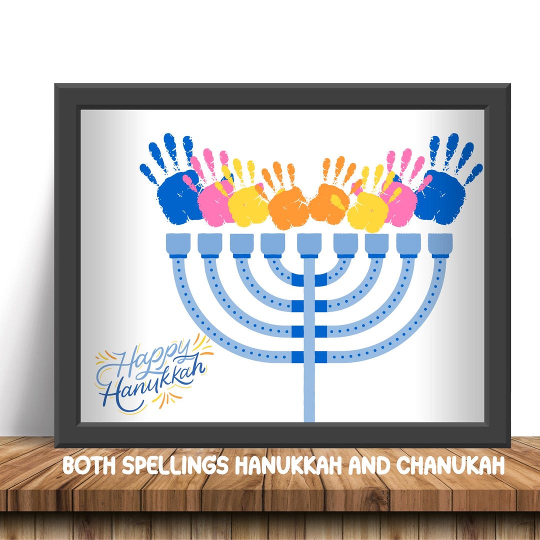 Hanukkah Menorah Handprint Art Keepsake DIY Craft Gift, Printable ...