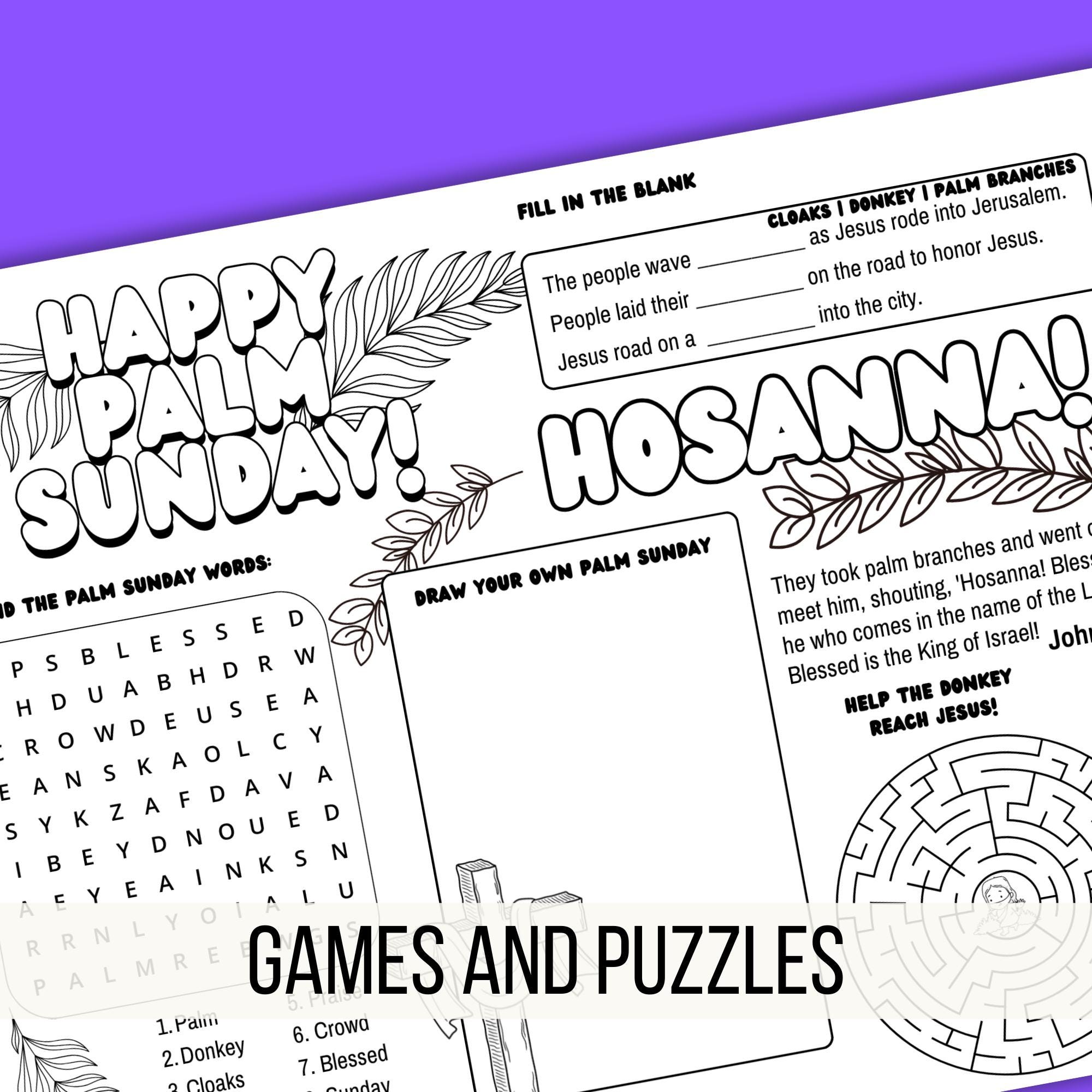Palm Sunday Activity Game Placemat for Kids, Sunday School Unit ...