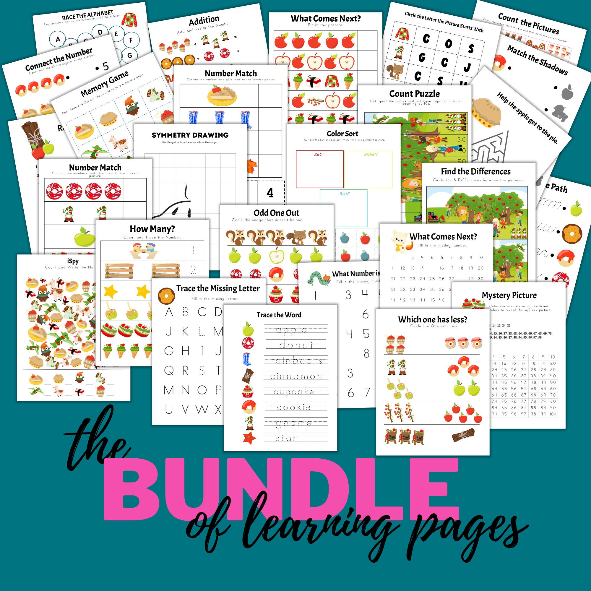 Fall Apple Themed Activity Educational Pack for Kids Worksheet - Etsy