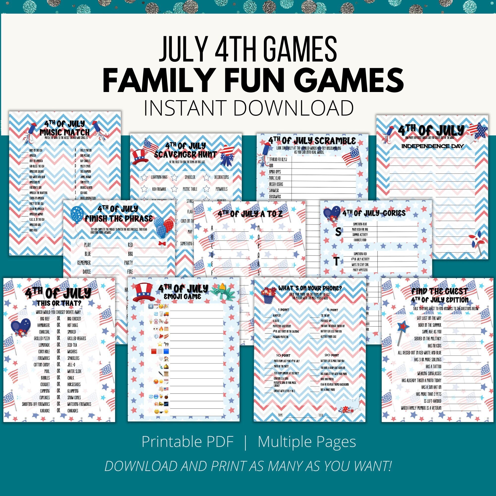 4th of July Party Games | Patriotic Party Printables for Family, Tweens ...