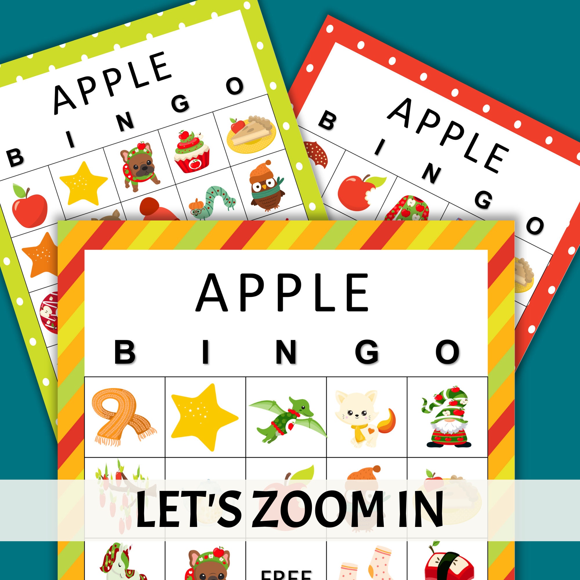 Apple Bingo Printable for Classrooms, Senior Activities, School, Family ...