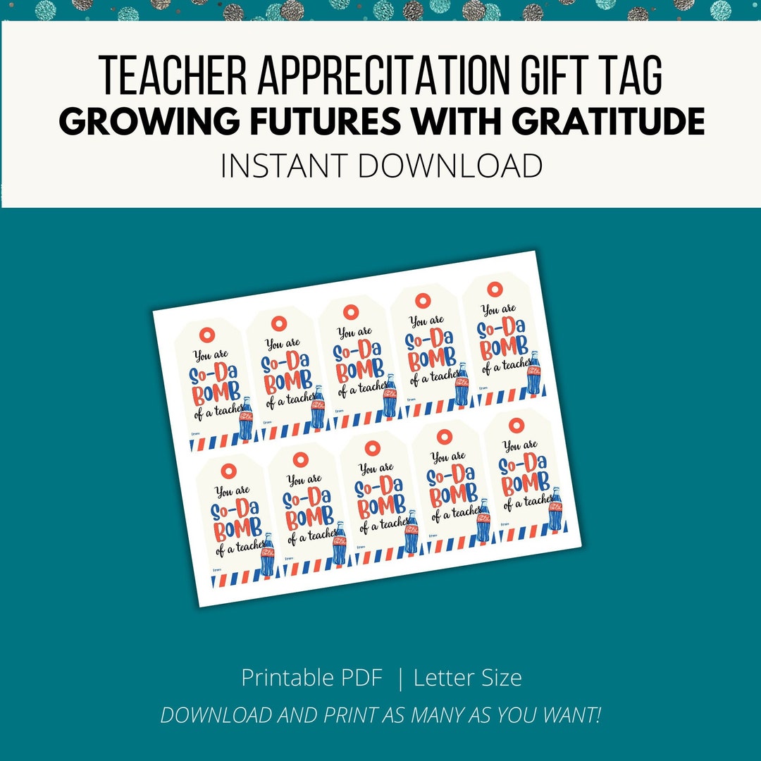Teacher Appreciation Soda Gift Tags | Printable Retro Funny Teacher ...
