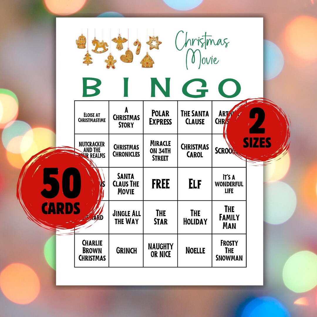 Christmas Movie Bingo Game Printable Featuring Classic Family Friendly ...