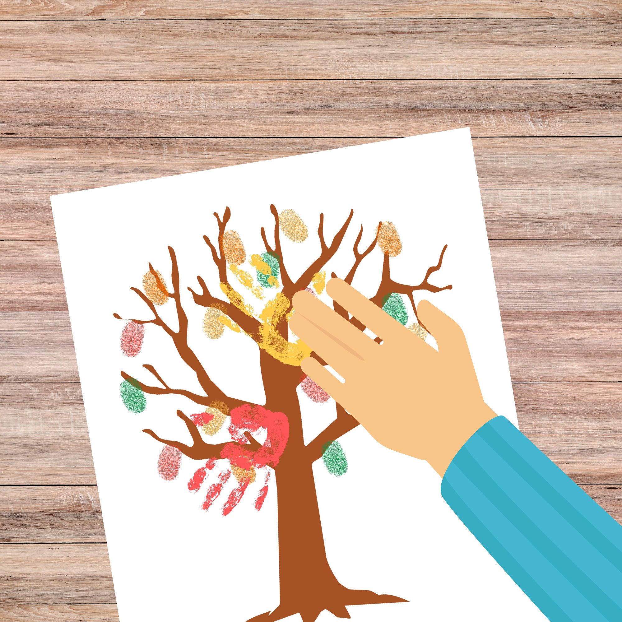 Fall Tree Fingerprint Keepsake Gift Craft | Printable Autumn Handprint ...