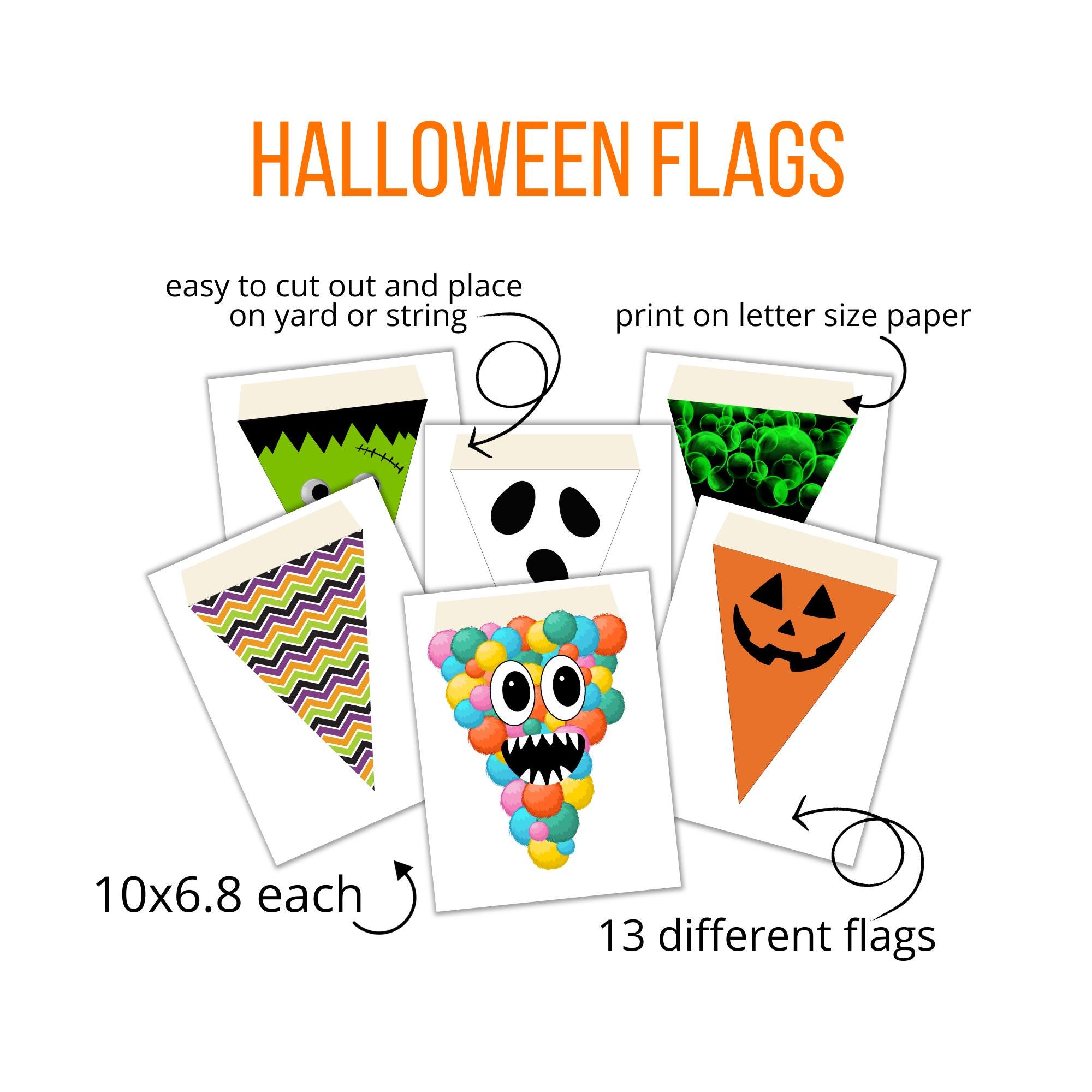 Halloween Flag Banner Printable With Witch, Frankenstein, Ghost, and ...