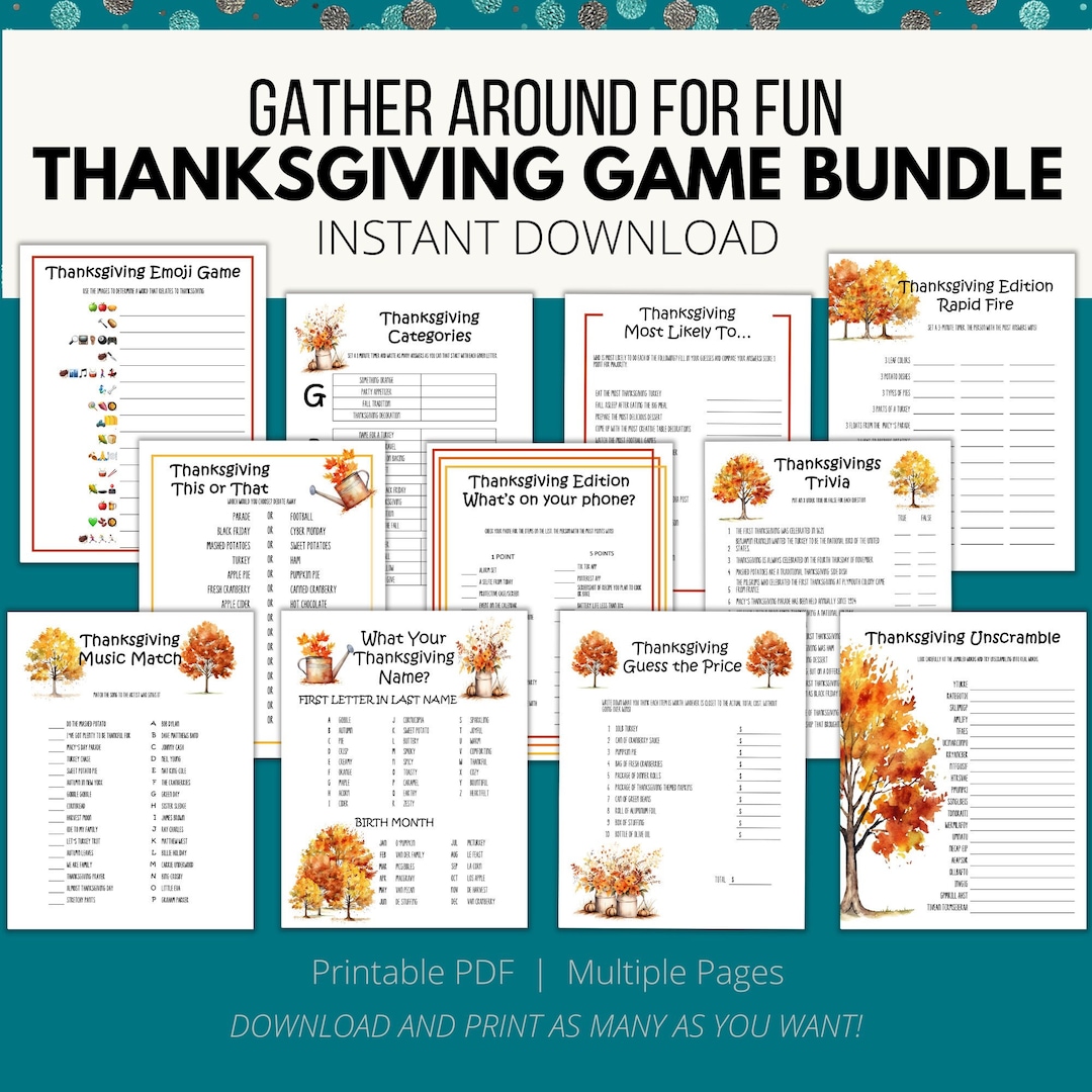 Thanksgiving Family Activity Printable Bundle, 33 Games Including Ice ...
