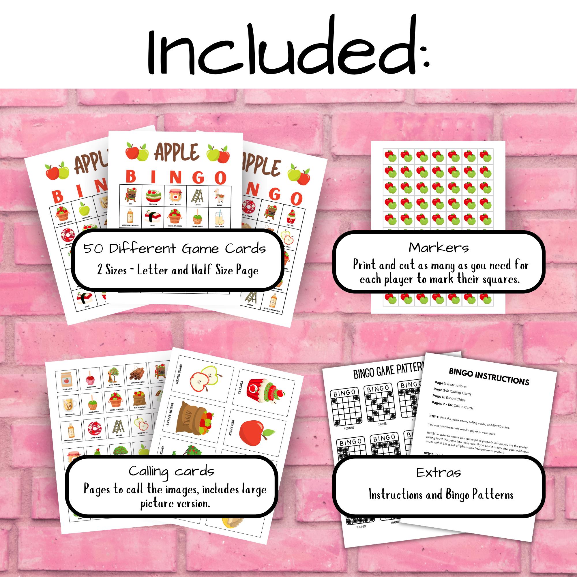 Apple Bingo Printable for Classrooms, Senior Activities, School, Family ...