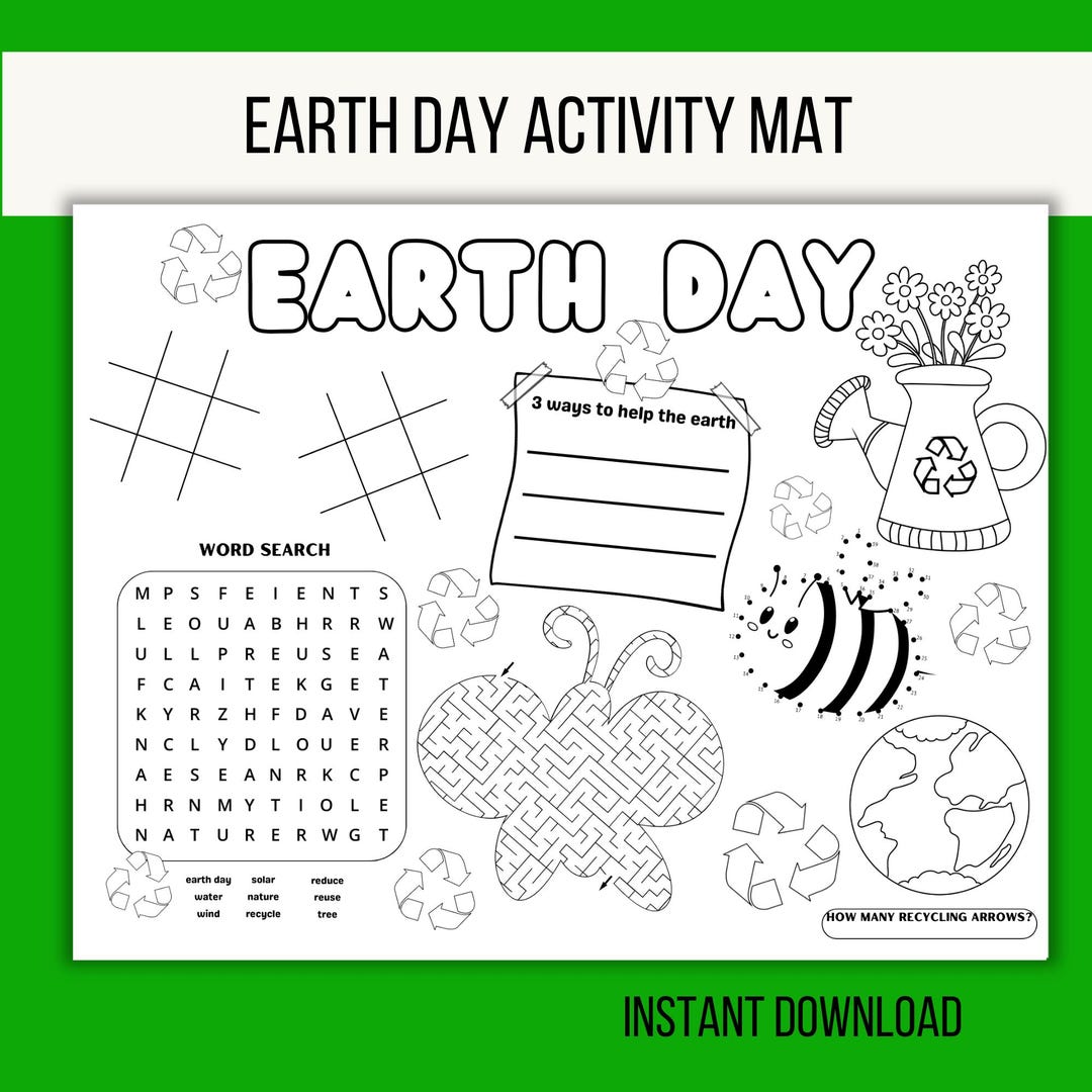 Earth Day Unit Activity Placemat for Kids Table Mat Activity Games - Etsy