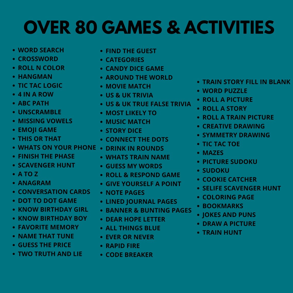 Train Activity Game Bundle, 40 Train Themed Printable Games for Family ...