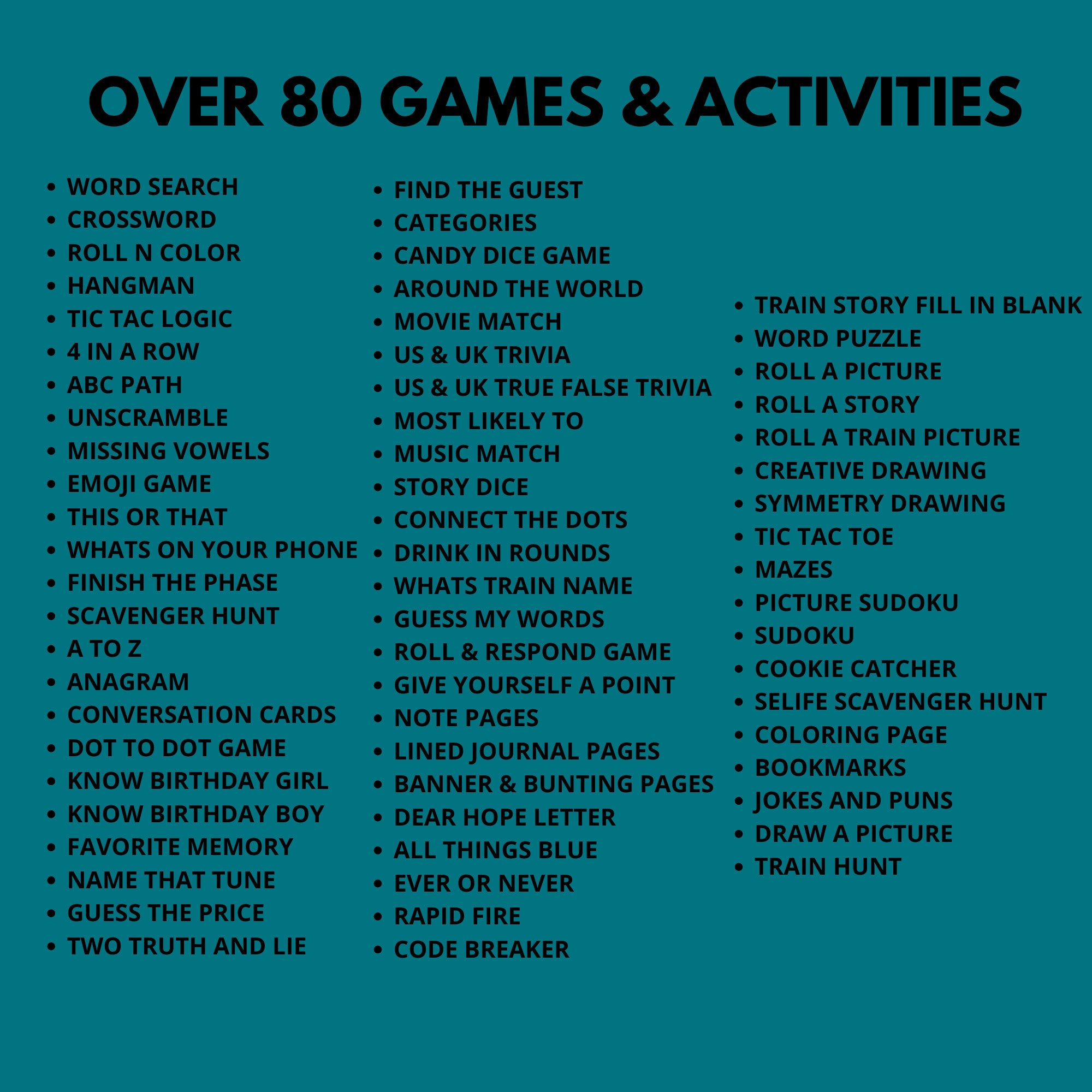 Train Activity Game Bundle | 40 Train Themed Printable Games for Family ...