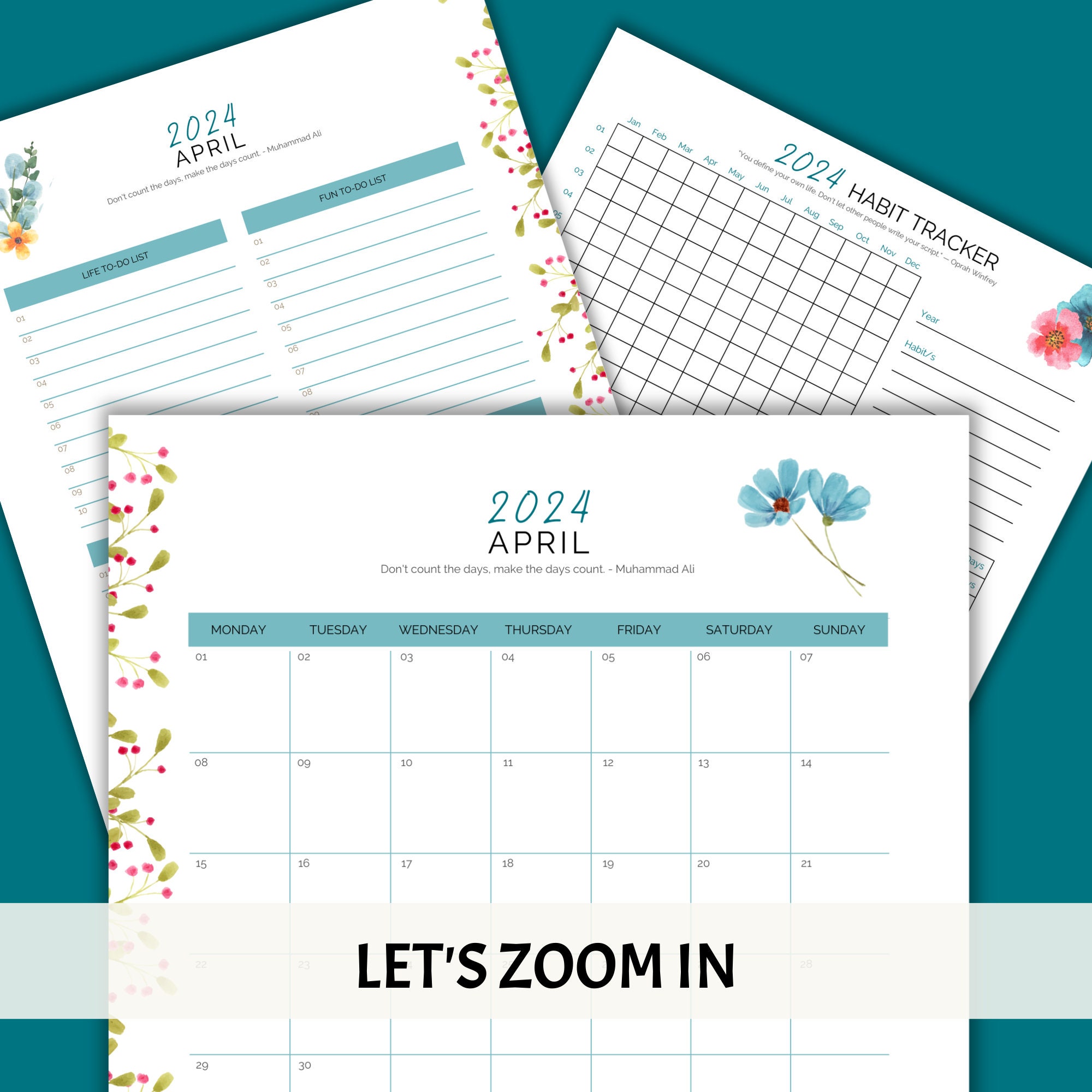 2024 Printable Watercolor Botanical Calendar Planner Watercolor ...
