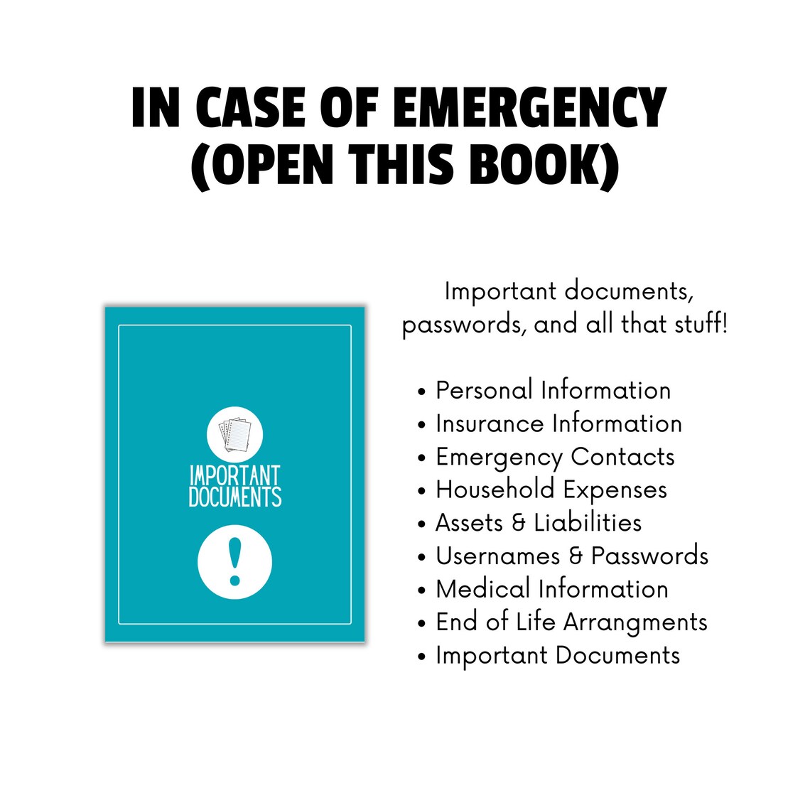 Fillable Emergency Binder Printable for in Case of Emergency What If ...