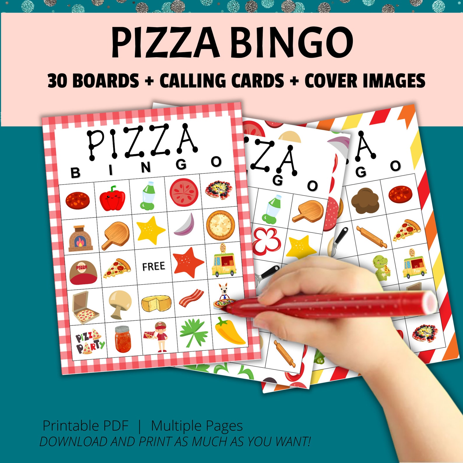 Pizza Bingo Printable for Classrooms, Senior Activities, School, Family ...