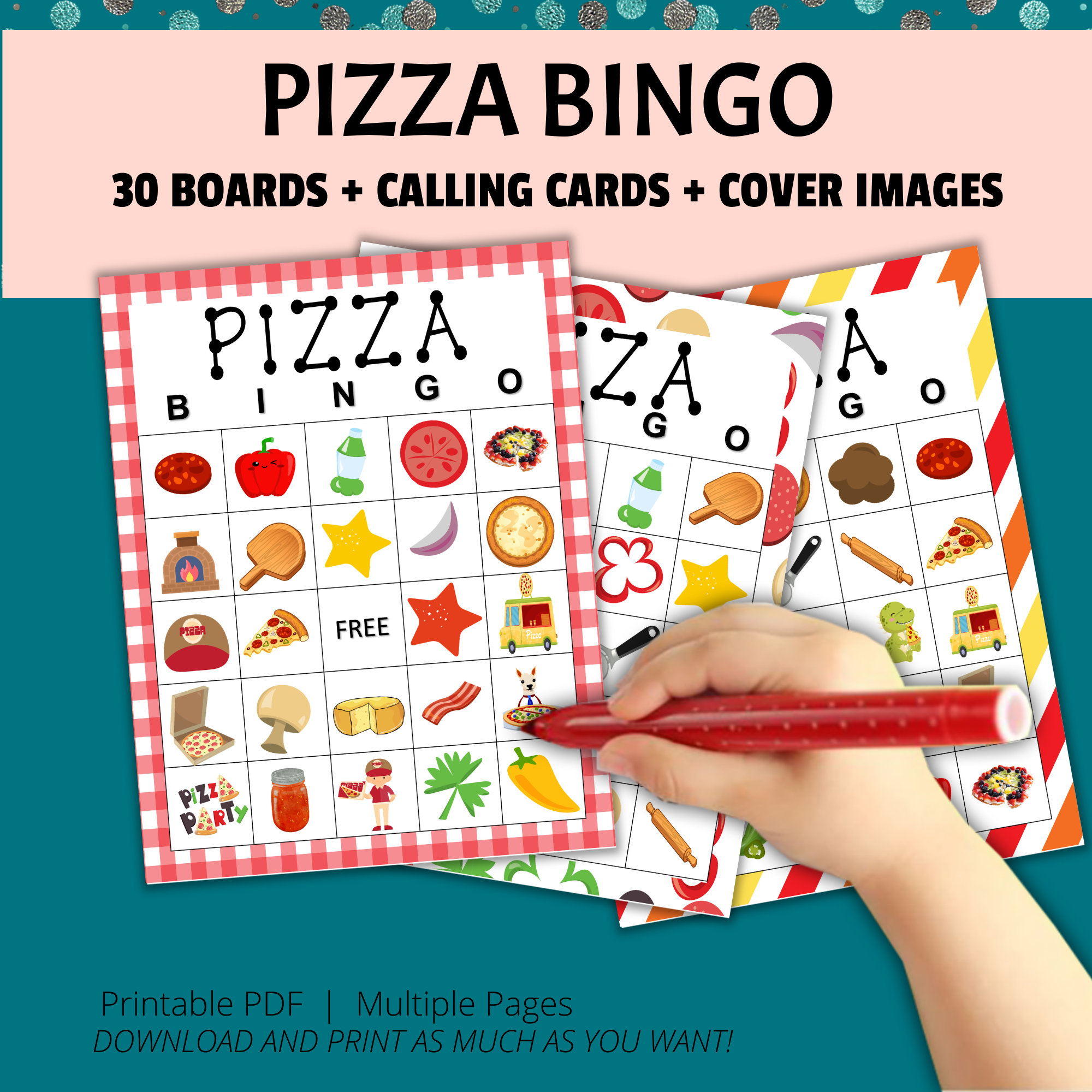 Pizza Bingo Printable for Classrooms, Senior Activities, School, Family ...